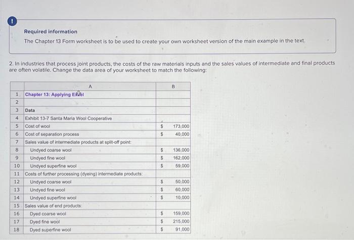 Solved Required information The Chapter 13 Form worksheet is | Chegg.com