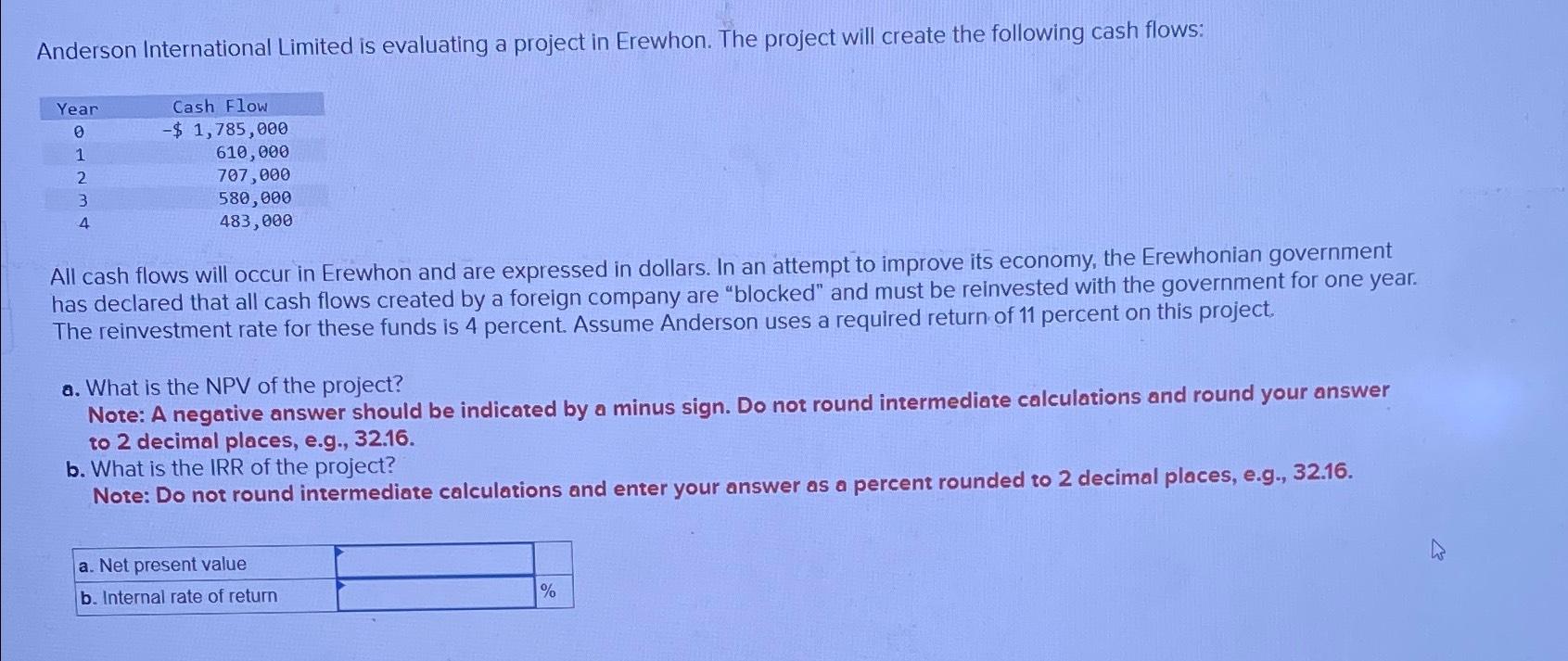 Solved Anderson International Limited is evaluating a | Chegg.com