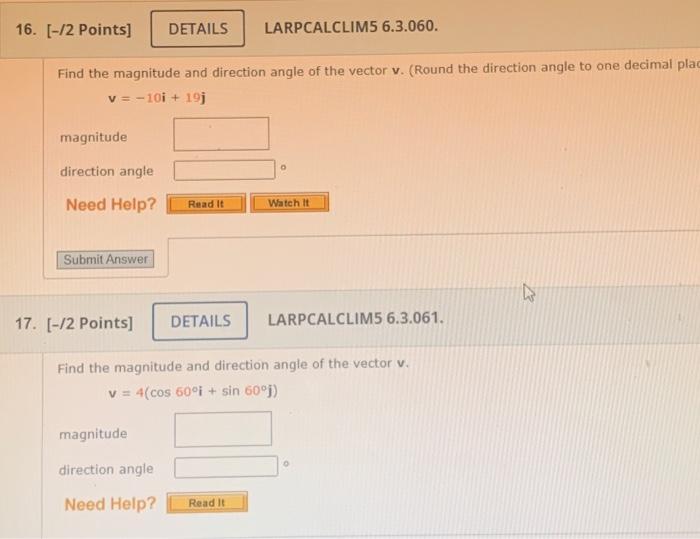 Solved Find the magnitude and direction angle of the vector | Chegg.com