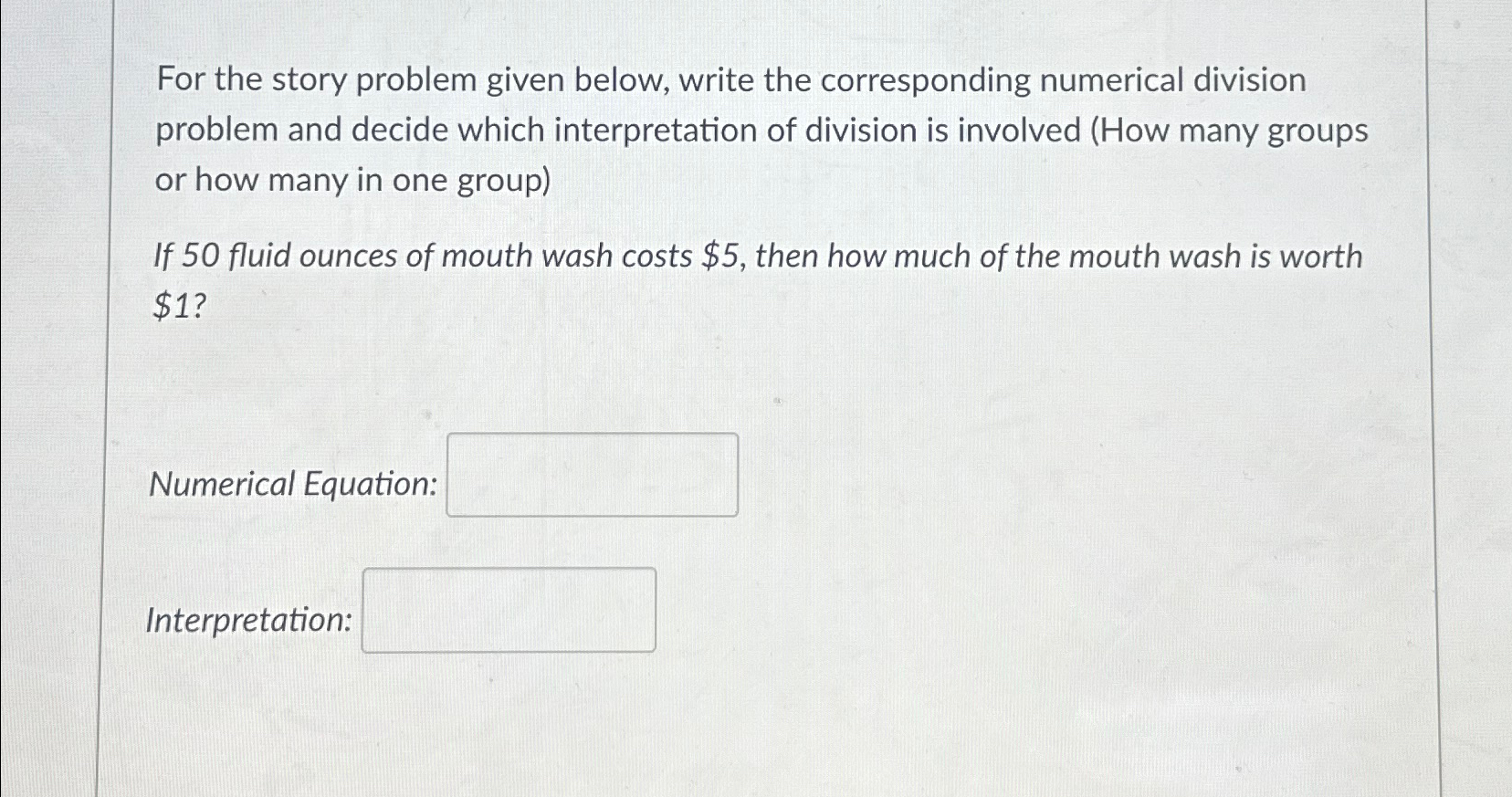 Solved For the story problem given below, write the | Chegg.com