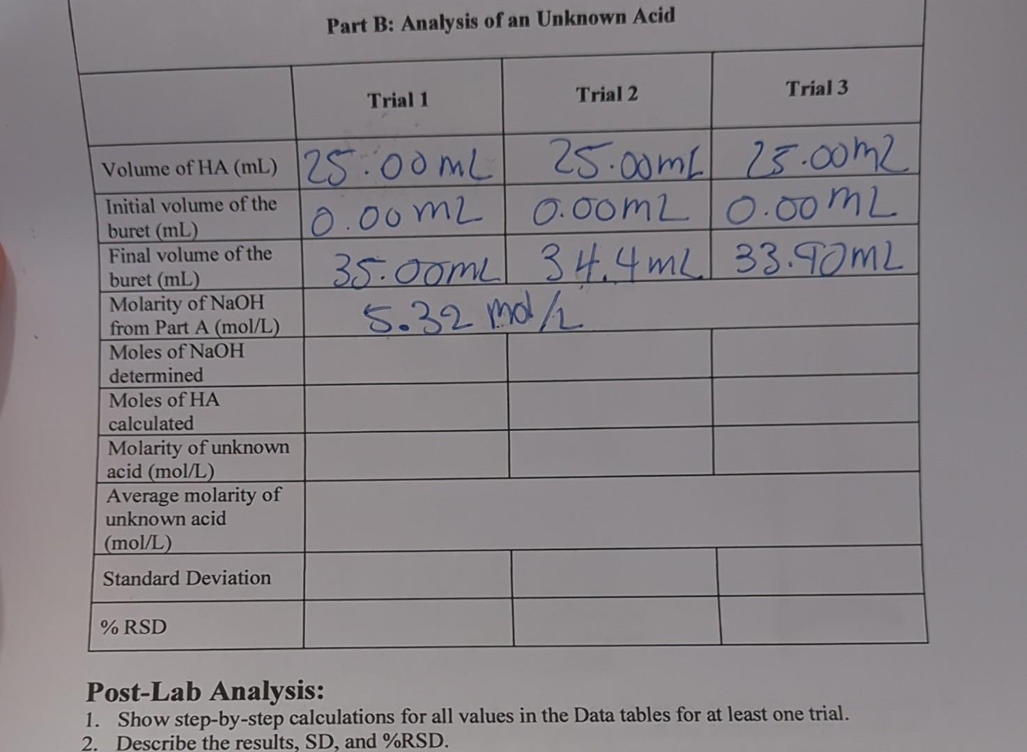 Solved 1. Show step-by-step calculations for all values in | Chegg.com