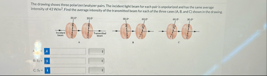 Solved The drawing shows three polarizer/analyzer pairs. The | Chegg.com