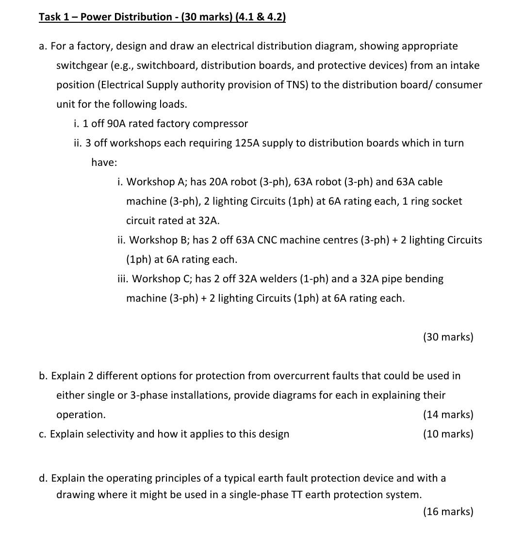 Solved Task 1 - Power Distribution - (30 marks) (4.1 & 4.2) | Chegg.com