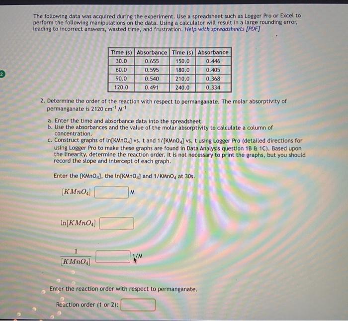 Solved The following data was acquired during the | Chegg.com