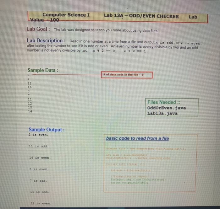 Solved | Computer Science I LValue - 100 Lab 13A - ODD/EVEN | Chegg.com
