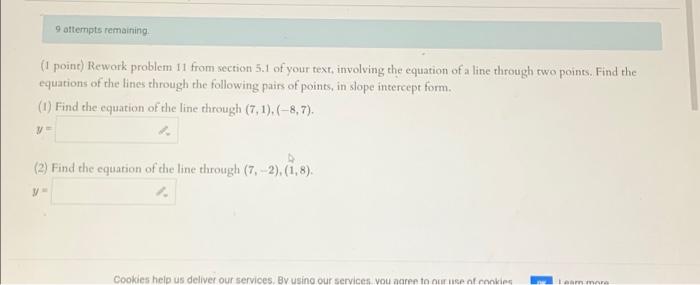 Solved 9 attempts remaining. (1 point) Rework problem 11 | Chegg.com