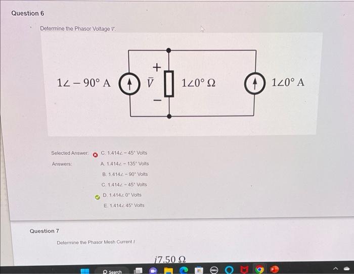 Solved Determine the Phasor Voltage V. Selected Answer: C. | Chegg.com