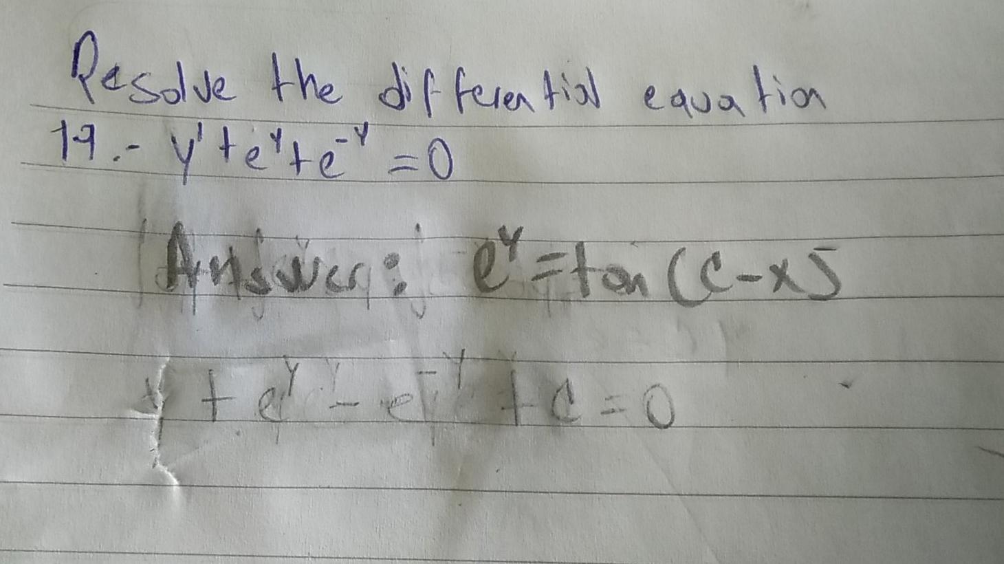 Solved Resolve the differential equation 19. y' te te "=0 | Chegg.com
