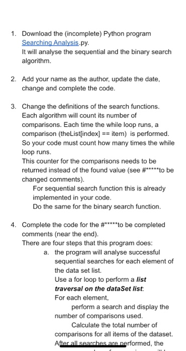 1. Download the incomplete) Python program Searching | Chegg.com