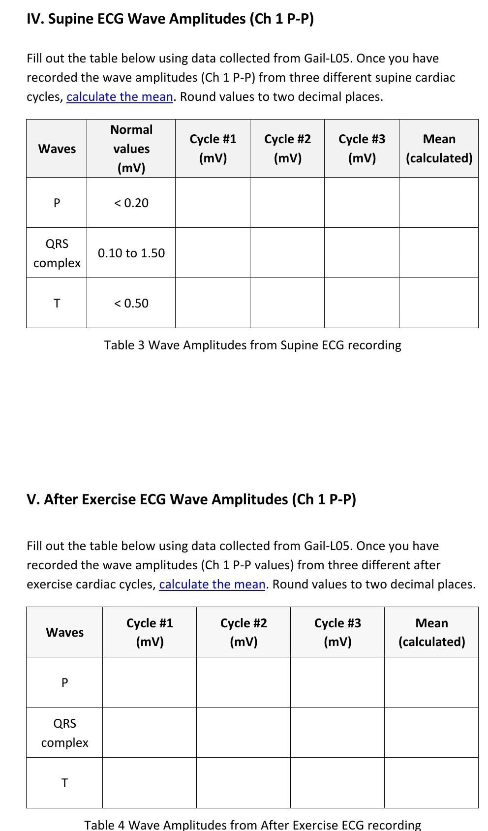 Solved III. Supine ECG Durations (Ch 1 Delta T) Fill out the | Chegg.com
