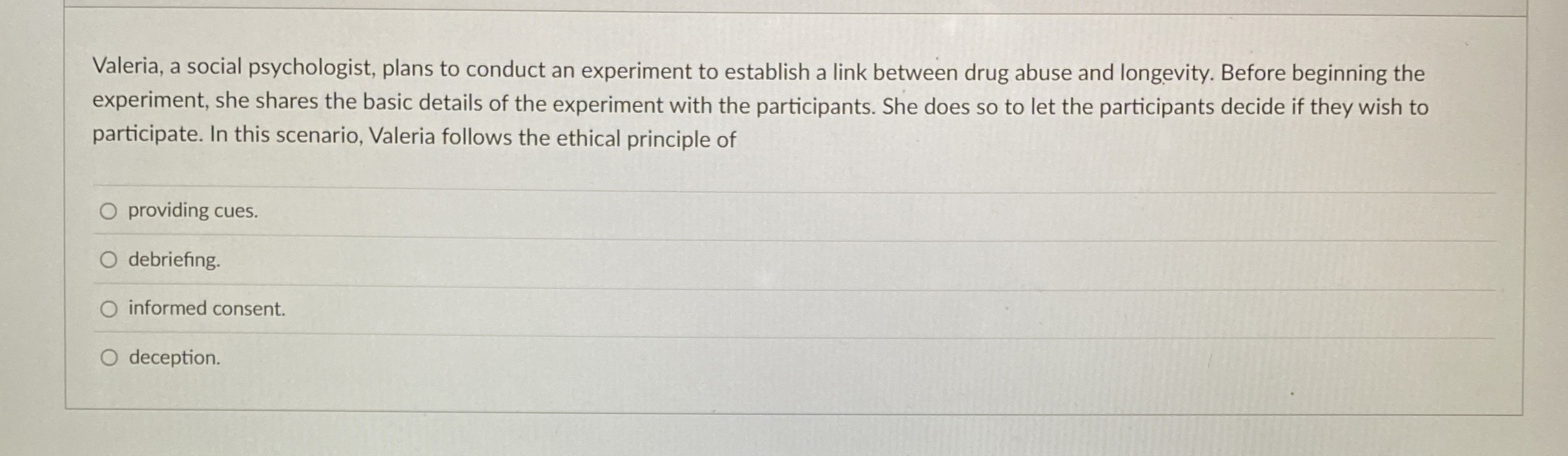 Solved Valeria, a social psychologist, plans to conduct an | Chegg.com
