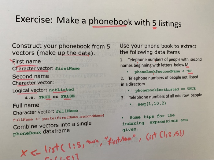 Solved Exercise: Make a phonebook with 5 listings Construct | Chegg.com