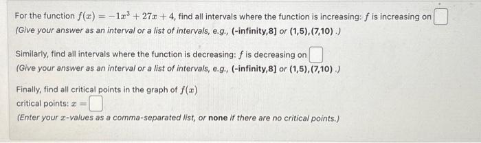 Solved For the function f(x)= -1X^3+27X +4, find all the | Chegg.com