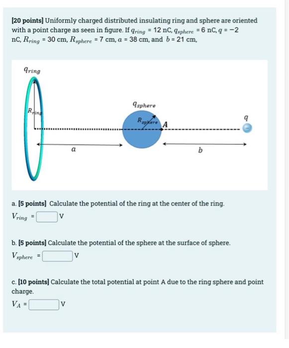 Solved [20 points] Uniformly charged distributed insulating | Chegg.com