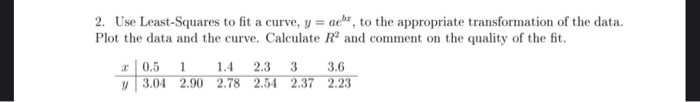 Solved 2. Use Least-Squares to fit a curve, y = aer, to the | Chegg.com