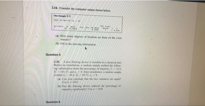 Solved 2.14. Consider the computer output shown below. (a) | Chegg.com