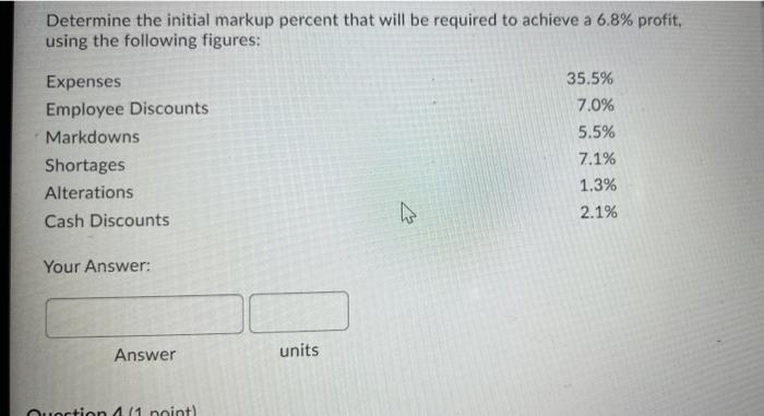 Solved Determine the initial markup percent that will be | Chegg.com