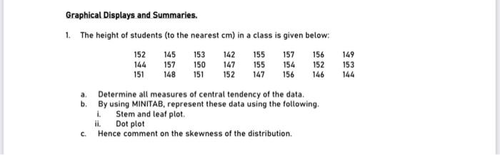 Solved Graphical Displays and Summaries. 1. The height of | Chegg.com