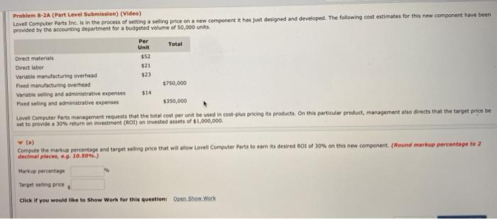 Solved Problem 8-2A (Part Level Submission) (Video) Lovell | Chegg.com