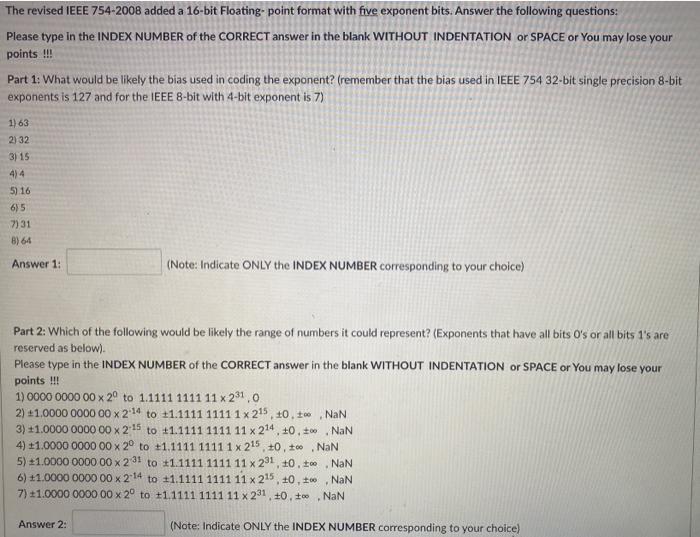 Solved The revised IEEE 754-2008 added a 16-bit Floating | Chegg.com