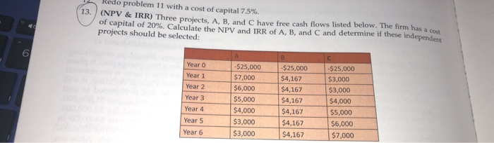 Solved Redo problem 11 with a cost of capital 7.5%. (NPV & | Chegg.com