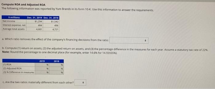 Solved Compute ROA and Adjusted ROA The following | Chegg.com