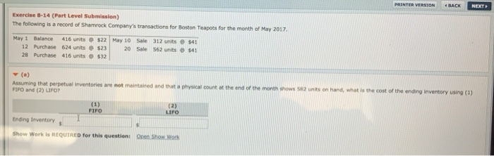 Solved POINTER VERSTON BACK NEXT Exercise 8-14 (Part Level | Chegg.com