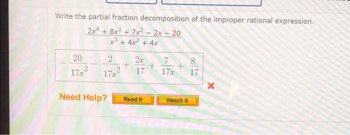 Solved Write the partial fraction decomposition of the | Chegg.com