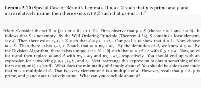 Solved Lemma 5.10 (Special Case of Bézout's Lemma). If p, a | Chegg.com
