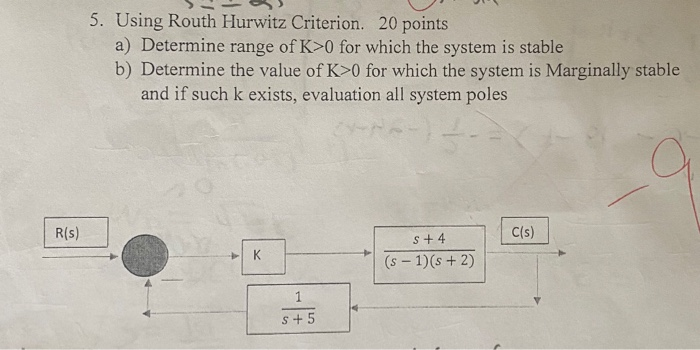 Solved SS 5. Using Routh Hurwitz Criterion. 20 points a) | Chegg.com