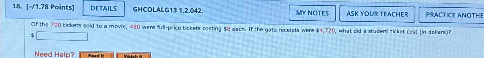 Solved [-/1.78 ﻿Points]GHCOLALG13 1.2.042.Of the 700 | Chegg.com