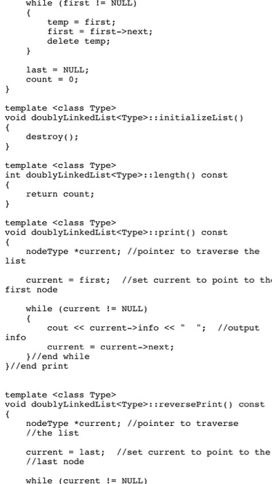 Solved Download the header file doublyLinked List.h 1. Write | Chegg.com