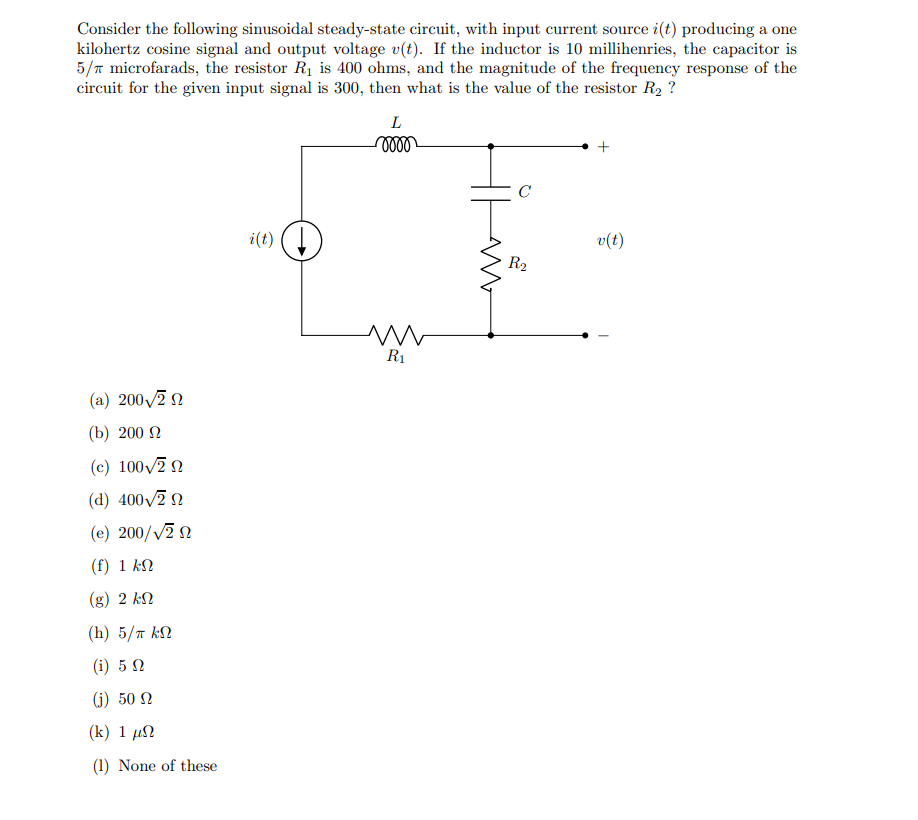 Solved Consider the following sinusoidal steady-state | Chegg.com