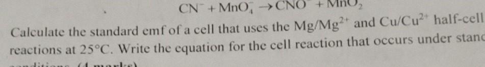 Solved Calculate The Standard Emf Of A Cell That Uses The