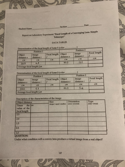 Solved Date Section Student Name Report on Laboratory | Chegg.com