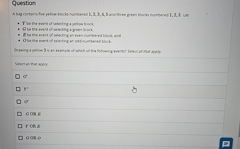 Solved QuestionA bag contains five yellow blocks numbered | Chegg.com