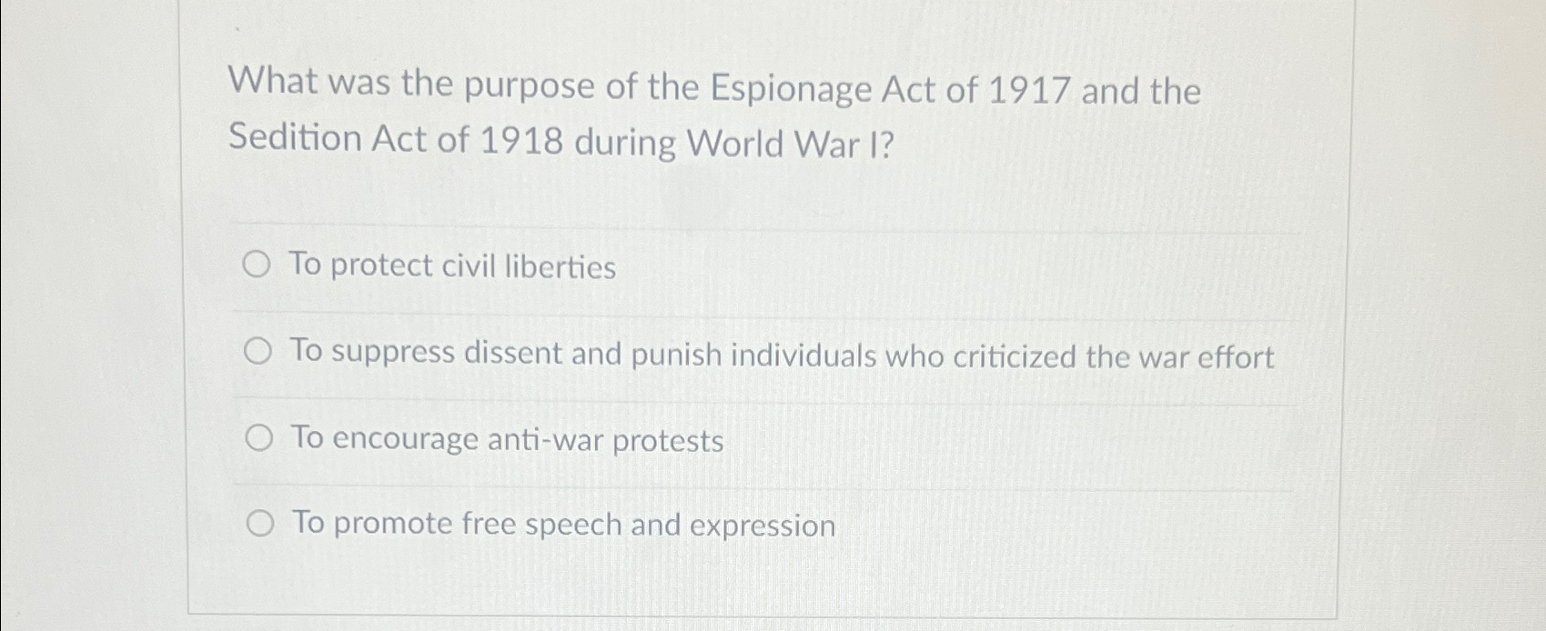 Solved What was the purpose of the Espionage Act of 1917 | Chegg.com