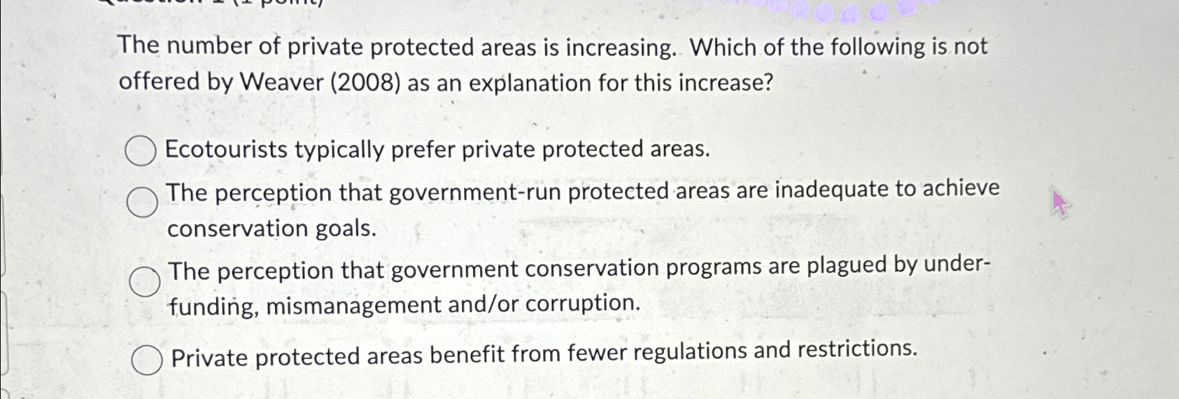 Solved The number of private protected areas is increasing. | Chegg.com