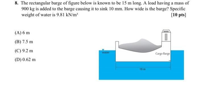 Solved 8. The rectangular barge of figure below is known to | Chegg.com