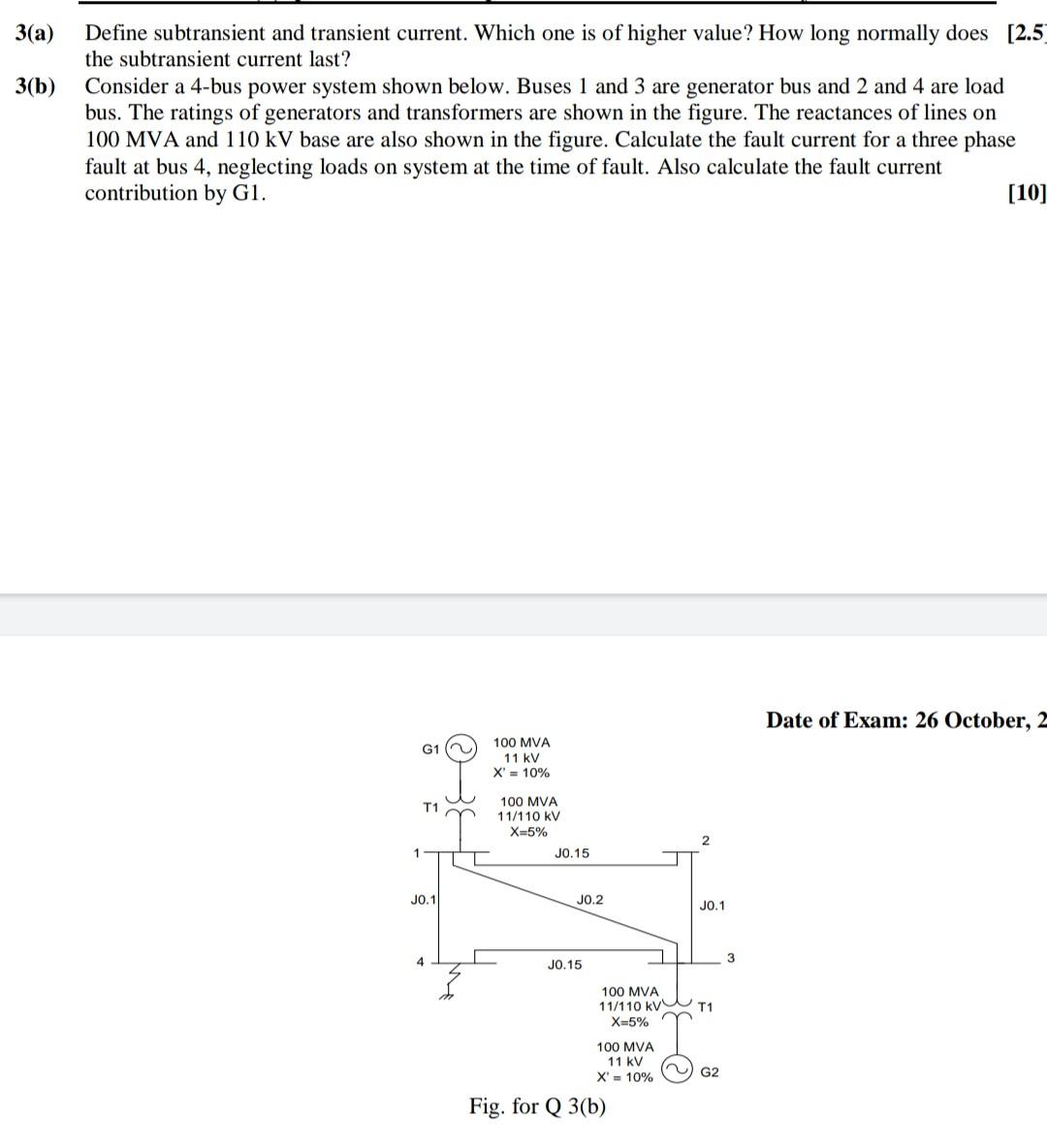 Solved 3(a) 3(b) Define subtransient and transient current. | Chegg.com