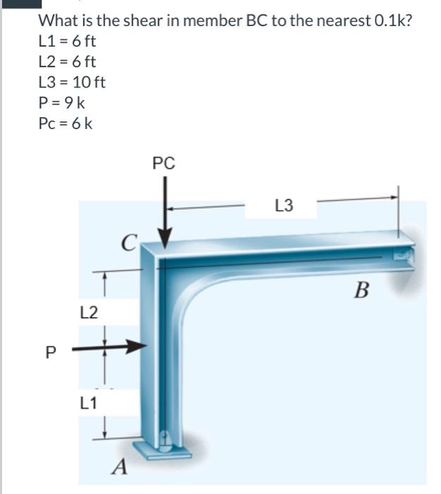 Solved What is the shear in member BC to the nearest 0.1k ? | Chegg.com