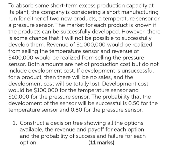 Solved To absorb some short-term excess production capacity | Chegg.com