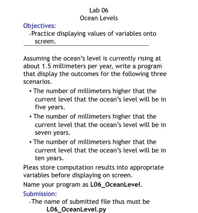 Solved Lab 06 Ocean Levels Objectives: . Practice displaying | Chegg.com