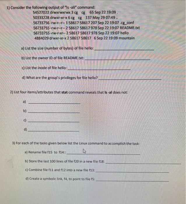 Solved 1) Consider the following output of "Is -ali" | Chegg.com