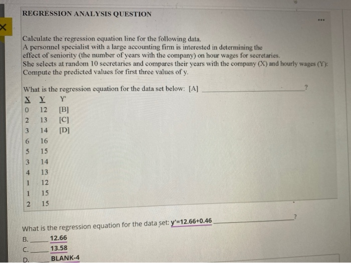 Solved REGRESSION ANALYSIS QUESTION x Calculate the | Chegg.com