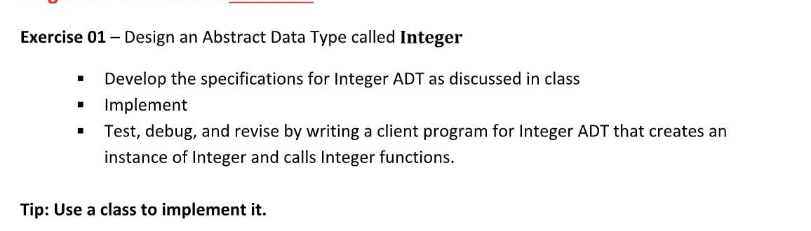 Solved Exercise 01 - Design an Abstract Data Type called | Chegg.com