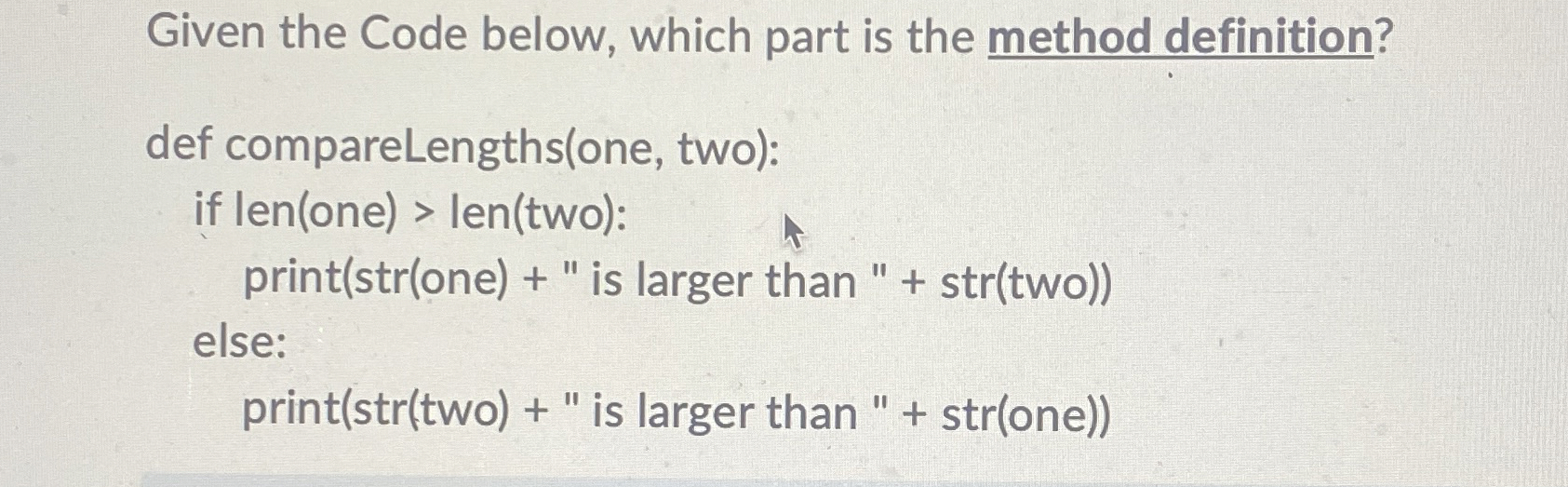 Given the Code below, which part is the method | Chegg.com