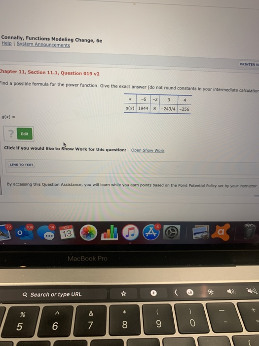 Solved Connally, Functions Modeling Change, 6e Help System | Chegg.com