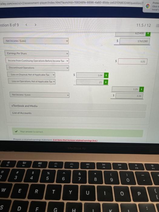 Solved Question 8 of 9 > 11.5/1 The following information is | Chegg.com