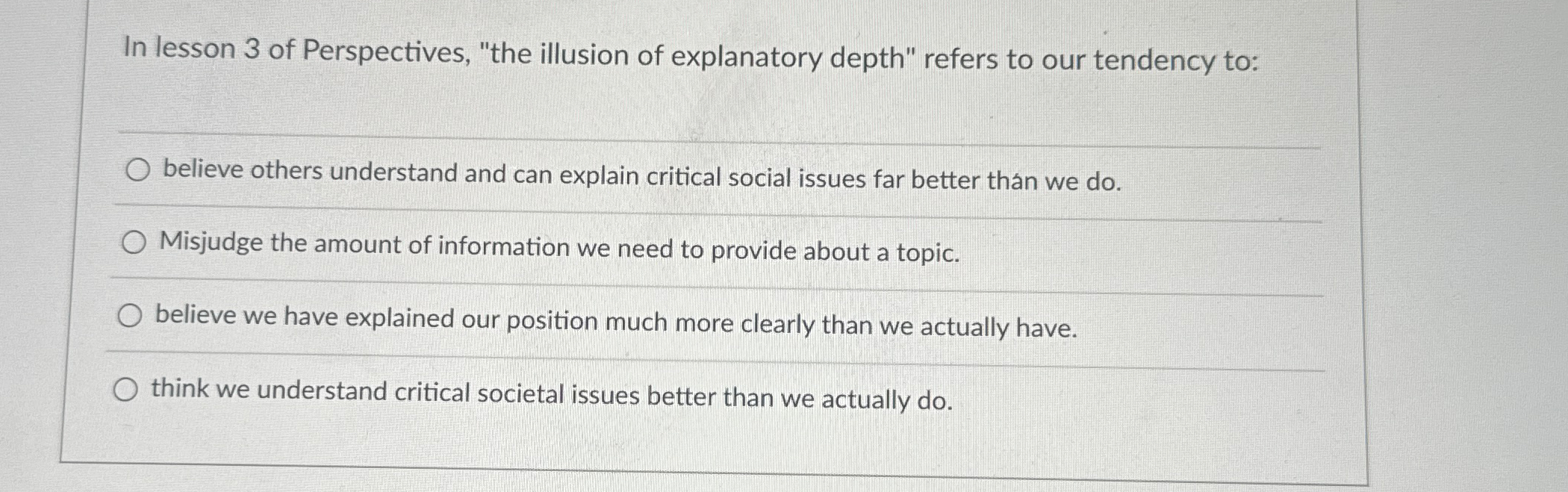 Solved In lesson 3 ﻿of Perspectives, "the illusion of | Chegg.com